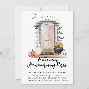 Fun Halloween Housewarming Party Pink Front Door Announcement | Zazzle