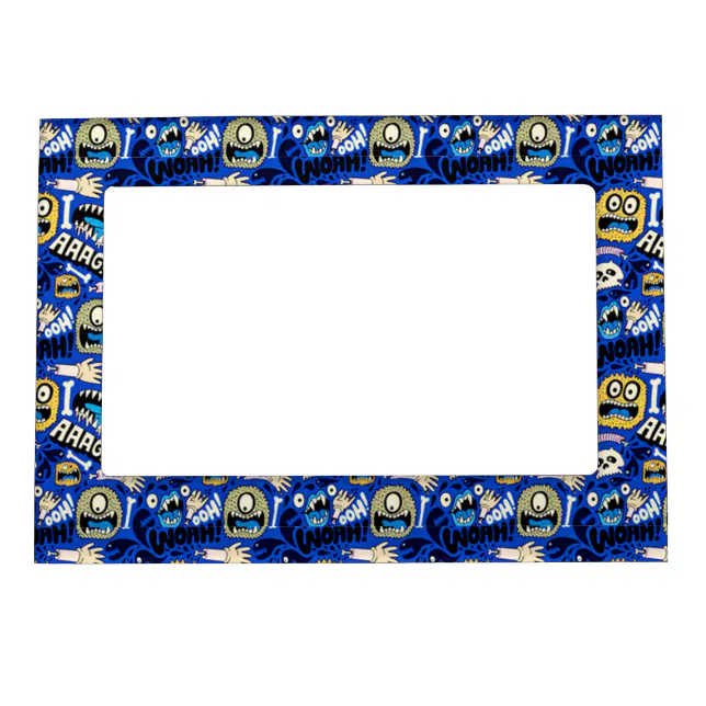 Fun Halloween Monster Pattern Magnetic Photo Frame | Zazzle