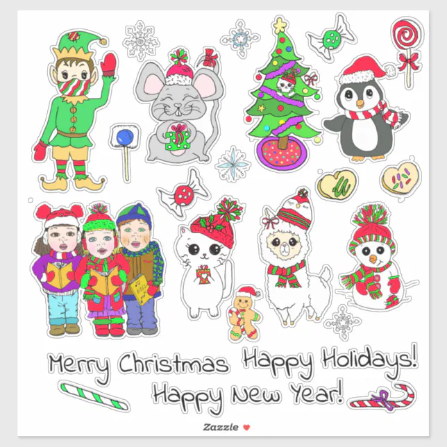 Fun Hand drawn Christmas Festive Sticker | Zazzle