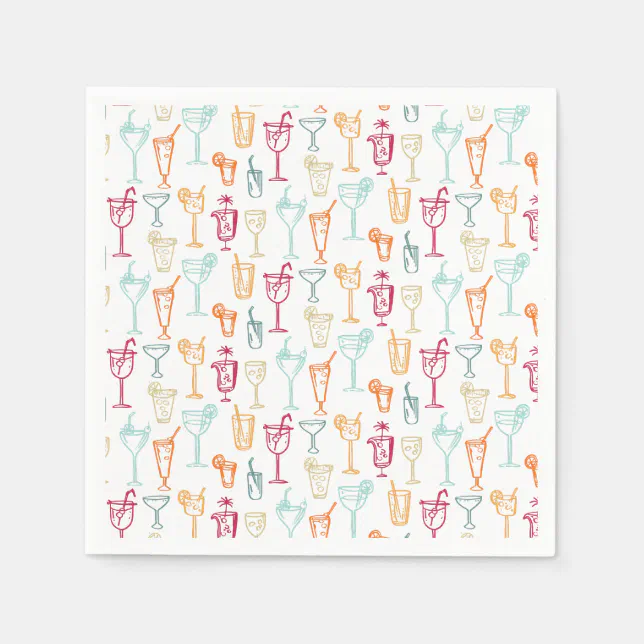 Fun Hand Drawn Cocktail Pattern Wedding Party Napkins | Zazzle