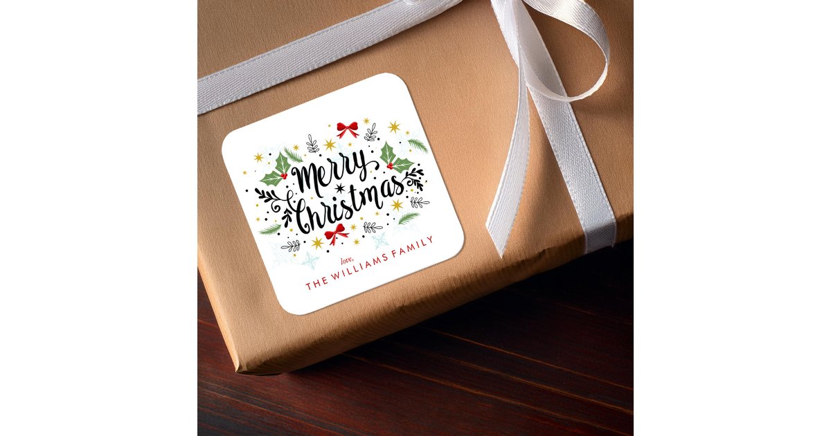 Fun Hand Lettered Merry Christmas Square Sticker | Zazzle