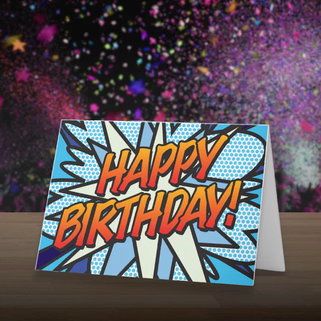 Fun HAPPY BIRTHDAY Comic Book Pop Art Card | Zazzle