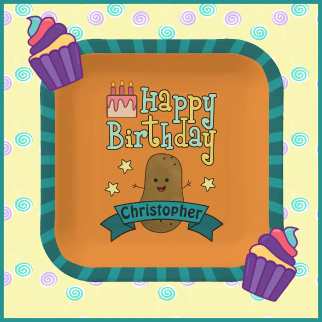 Fun Happy Birthday Potato Personalized Paper Plates | Zazzle