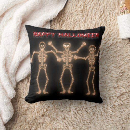 Fun Happy Halloween Dancing Skeleton Throw Pillow | Zazzle