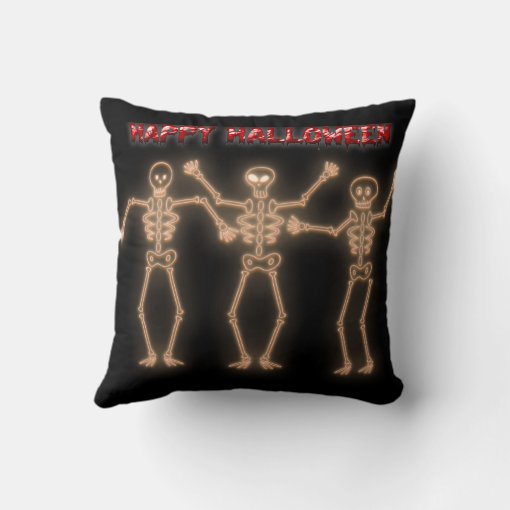Fun Happy Halloween Dancing Skeleton Throw Pillow | Zazzle