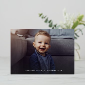 Fun happy script simple one photo red foil holiday card | Zazzle