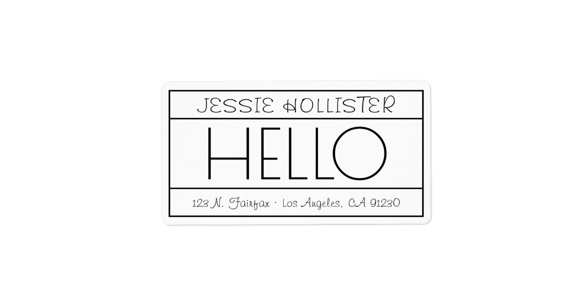 Fun "Hello" Return Address White & Black Shipping Label | Zazzle