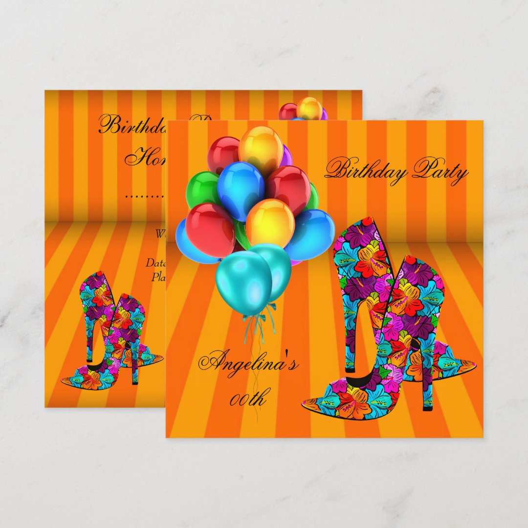 FUN High Heel Shoes Birthday Party Balloons 3 Invitation | Zazzle