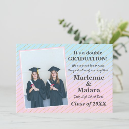 Fun High School Twins Double Graduation Photo Announcement | Zazzle