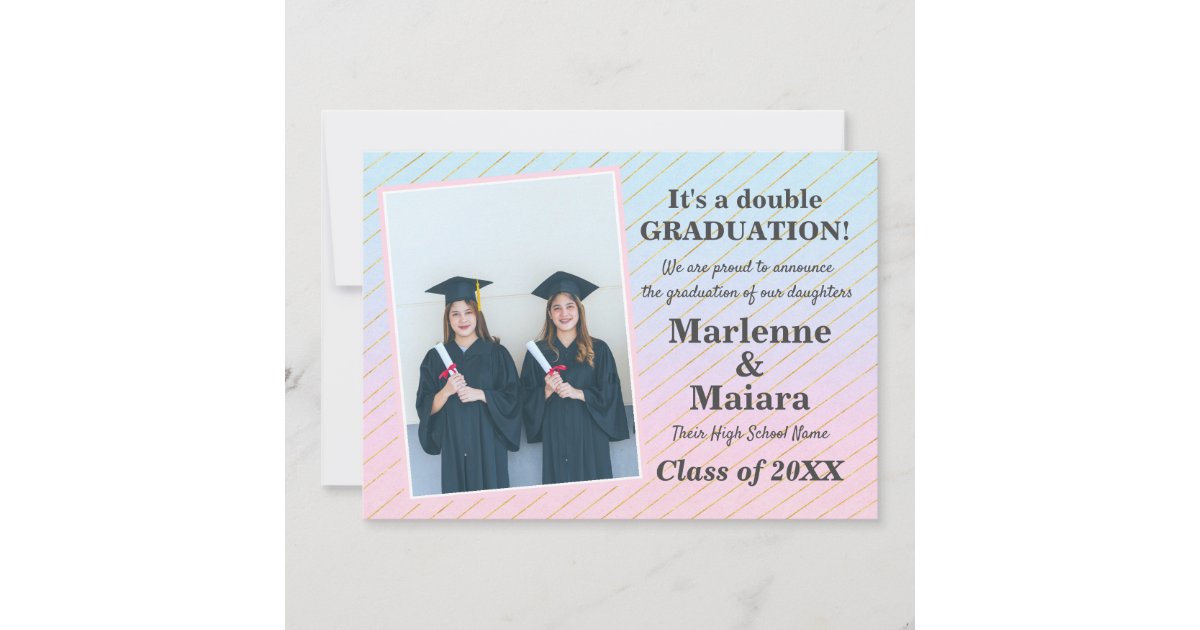 Fun High School Twins Double Graduation Photo Announcement | Zazzle