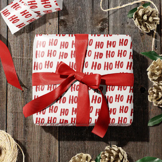 Fun Ho Ho Ho Text Red Holiday Pattern Christmas Wrapping Paper | Zazzle