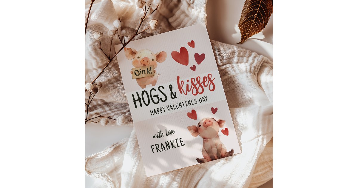 Fun Hogs & Kisses | Valentines Day Holiday Card | Zazzle