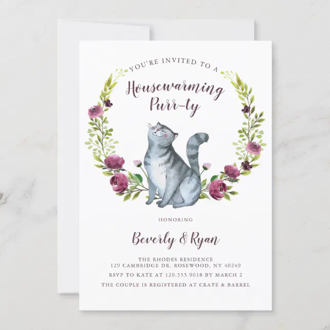 Fun Housewarming Purrty Party Cat Theme Invitation | Zazzle