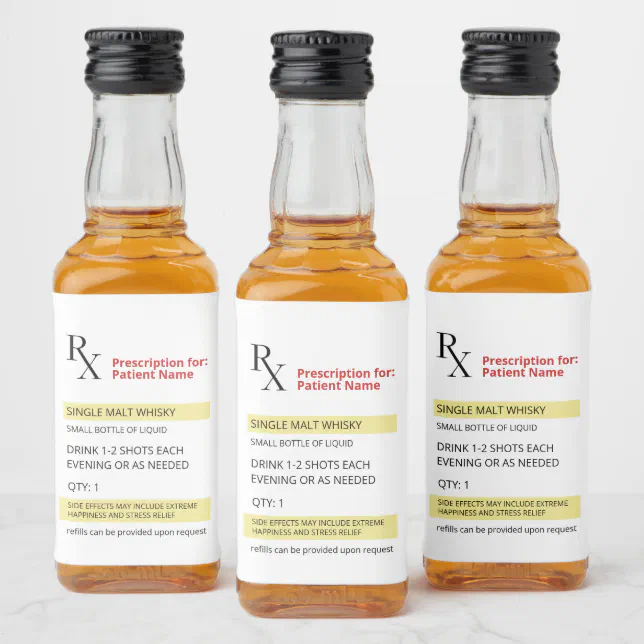 Fun Humor Novelty Rx PrescriptionLabel Liquor Bottle Label | Zazzle