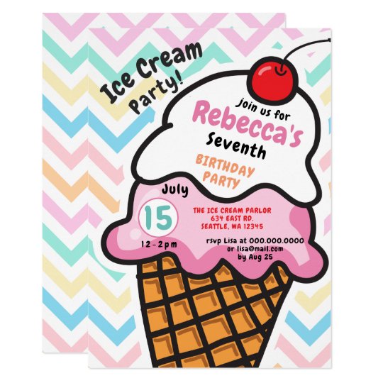 Pink Heres The Scoop Ice-Cream Birthday Invitation | Zazzle.com