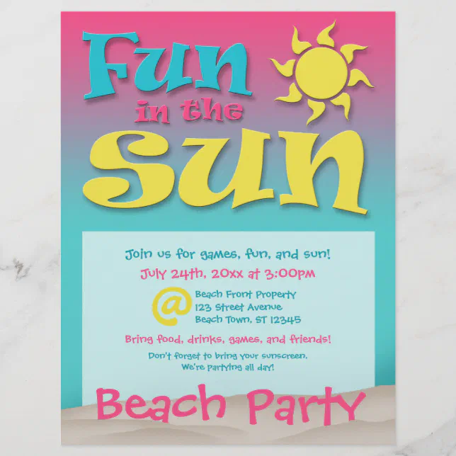 Fun in the Sun - Beach Party Flyers | Zazzle