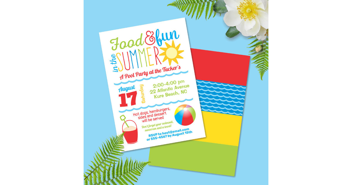 Fun in the Sun Colorful Summer Pool Party Invitation | Zazzle