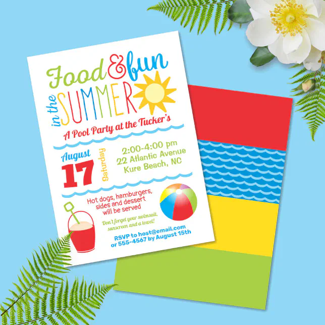 Fun in the Sun Colorful Summer Pool Party Invitation | Zazzle