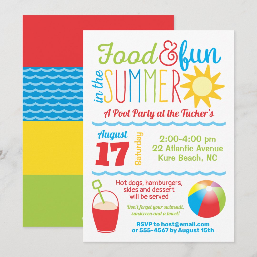 Fun in the Sun Colorful Summer Pool Party Invitation | Zazzle
