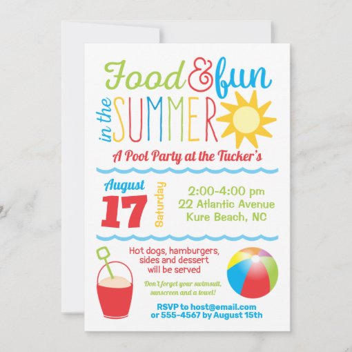 Fun in the Sun Colorful Summer Pool Party Invitation | Zazzle