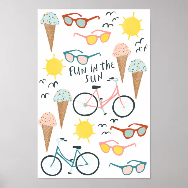 FUN IN THE SUN Cute Colorful Summertime Art Poster | Zazzle