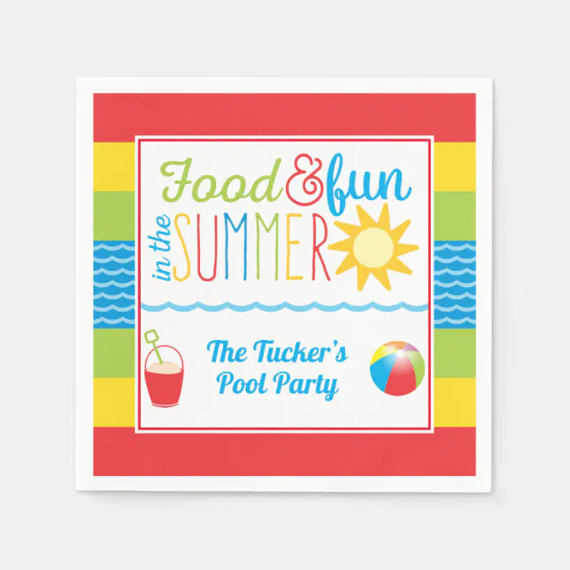 Fun in the Sun Pool Party Cute Summer Napkins | Zazzle