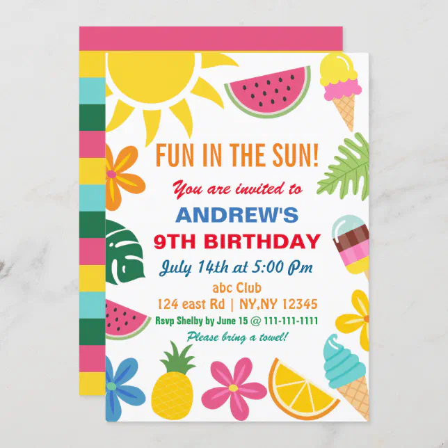 Fun in the Sun Summer Birthday Party Invitation | Zazzle