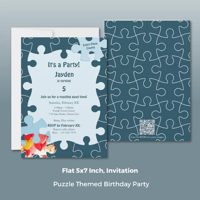 Fun Jigsaw Puzzle Themed 5th Birthday Party Invitation | Zazzle