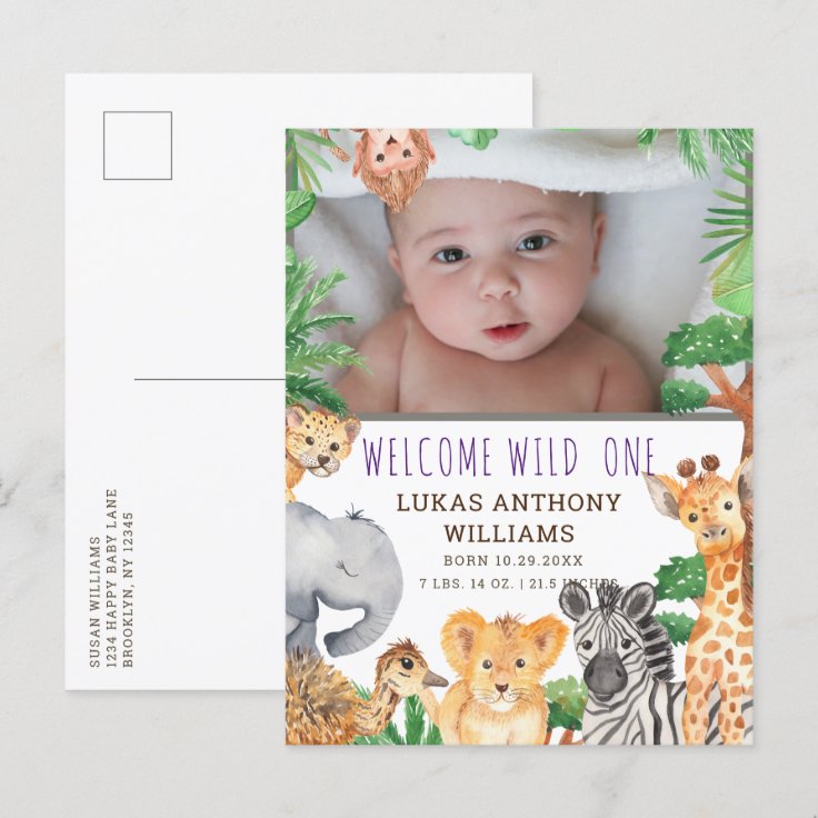 Fun Jungle Safari Animal Baby Birth Announcement | Zazzle