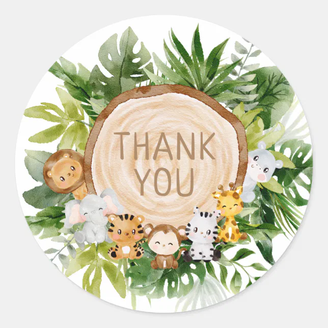 Fun Jungle Safari Woodland Animals Thank You Classic Round Sticker | Zazzle