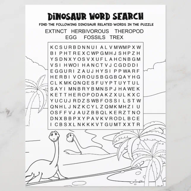 Fun Kids Activity Dinosaur Puzzle Word Search | Zazzle