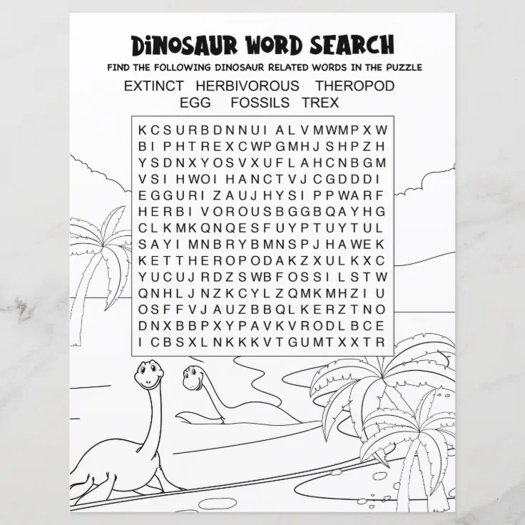 Fun Kids Activity Dinosaur Puzzle Word Search | Zazzle
