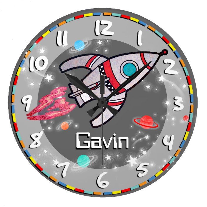 Fun kids boys rocket space grey wall clock | Zazzle.com