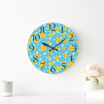 Fun Kids Rubber Ducks on Blue Bubbles Bathroom Large Clock | Zazzle