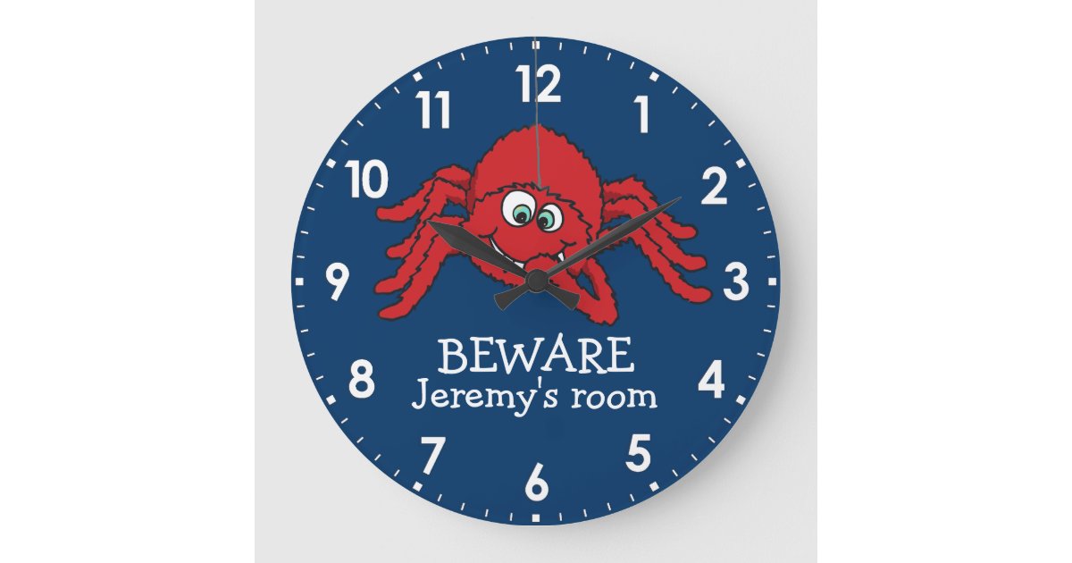 Fun kids spider beware named wall clock | Zazzle