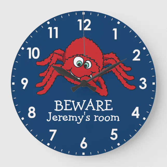 Fun kids spider beware named wall clock | Zazzle