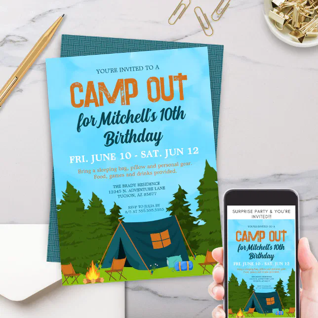 Fun Kids Tent Camp Out Birthday Party Invitation | Zazzle