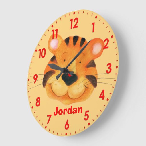 Fun kids tiger name orange wall clock | Zazzle