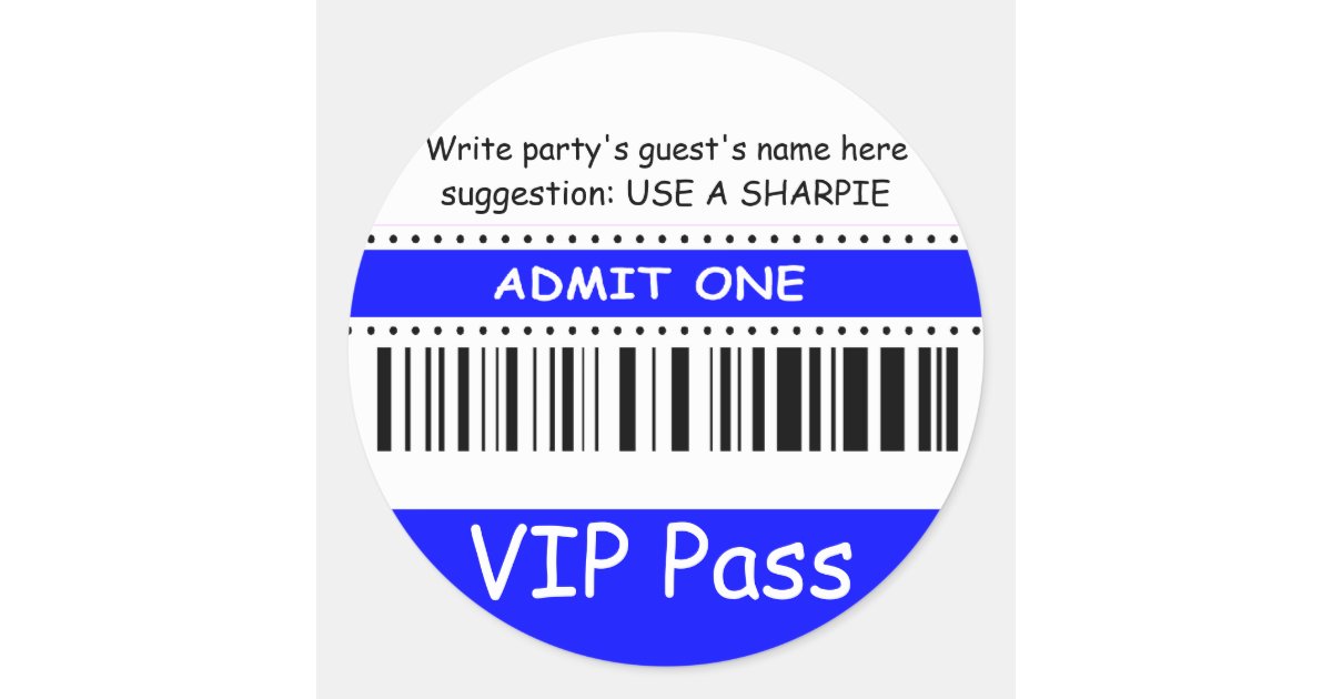 Fun Kids VIP Pass Admit One Birthday Party (blue) Classic Round Sticker ...