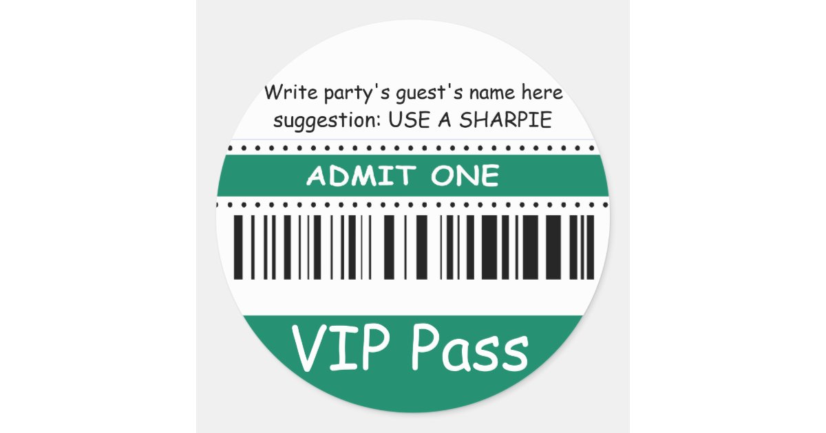 Fun Kids VIP Pass Admit One Birthday Party (jade) Classic Round Sticker ...