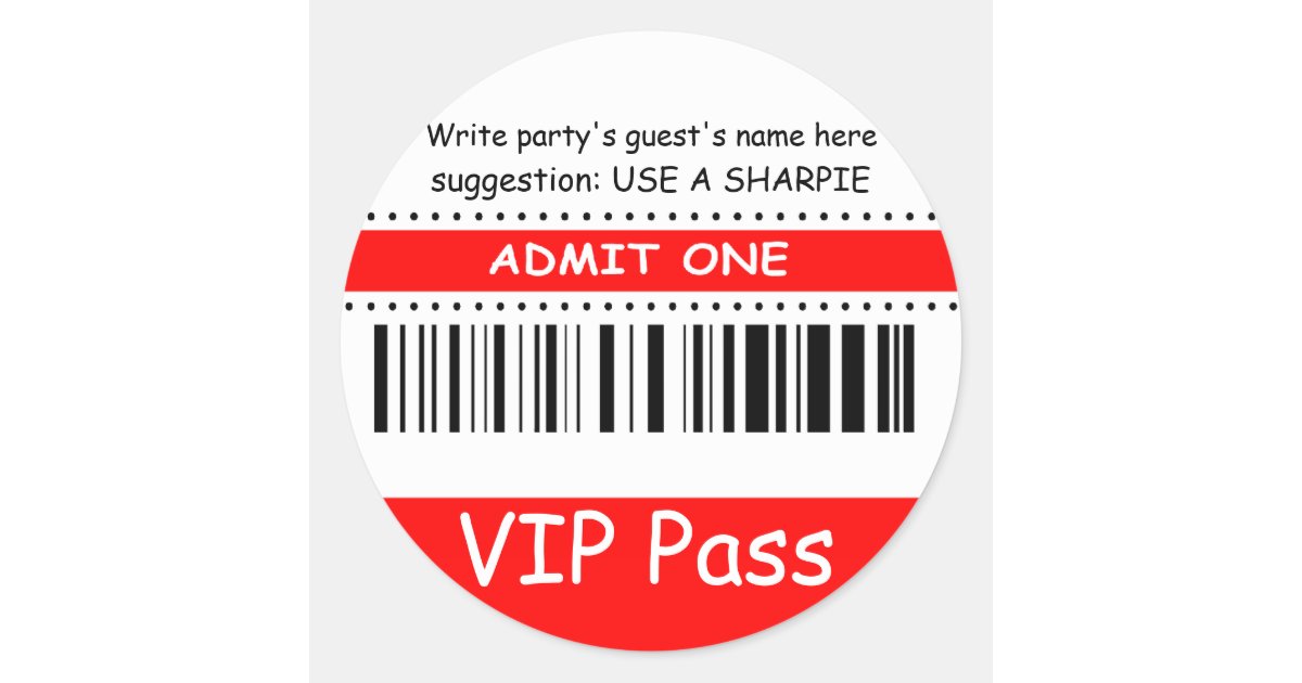 Fun Kids VIP Pass Admit One Birthday Party (red) Classic Round Sticker ...