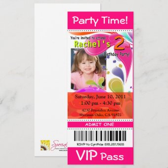 Fun Kids VIP Pass Event Ticket Photo Party fuschia Invitation | Zazzle