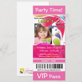 Fun Kids VIP Pass Event Ticket Photo Party (pink) Invitation | Zazzle