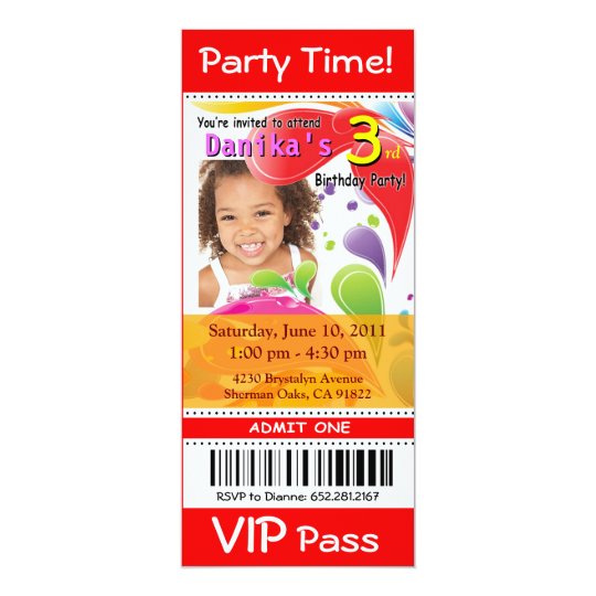 Fun Kids VIP Ticket Photo Party (red) Invitation | Zazzle.com