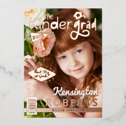 Fun Kindergarten Photo Magazine Cover Grad Party Foil Invitation | Zazzle