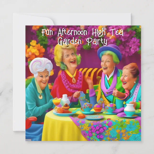Fun Ladies Afternoon High Tea Garden Party 3 Invitation | Zazzle