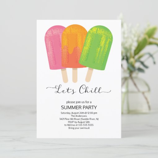Fun Let's Chill Ice Pops Summer Party Invitation | Zazzle