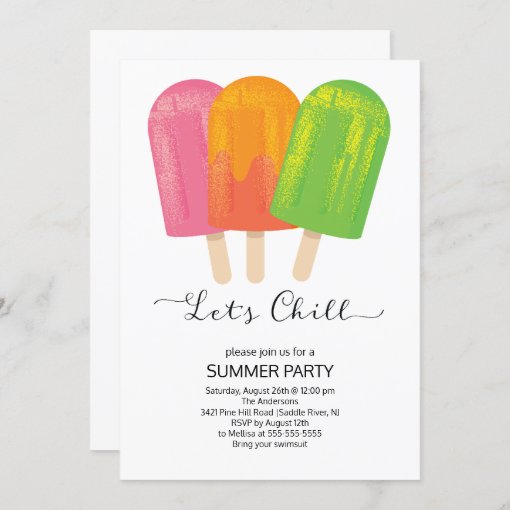 Fun Let's Chill Ice Pops Summer Party Invitation | Zazzle