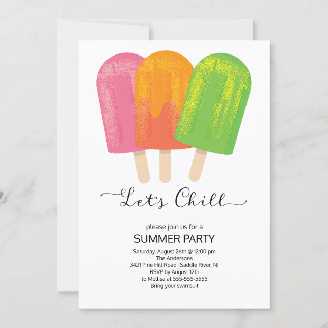 Fun Let's Chill Ice Pops Summer Party Invitation | Zazzle