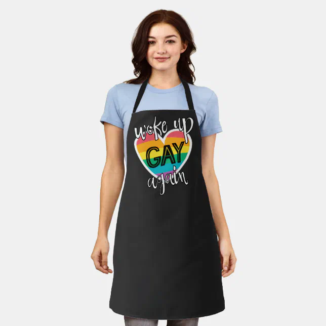 Fun LGBTQ Pride self-ironic rainbow flag black Apron | Zazzle
